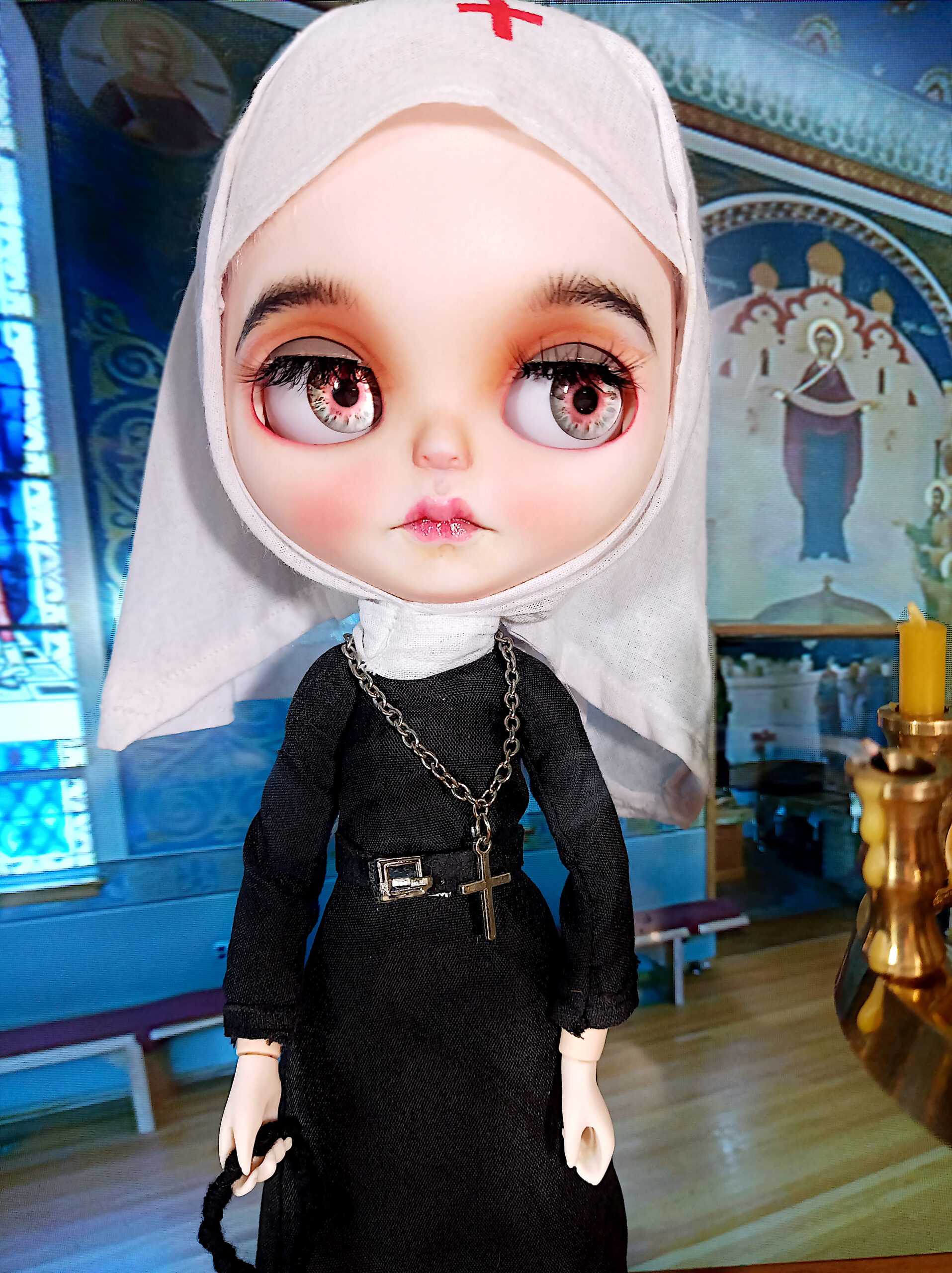 OOAK Custom Blythe Doll: Nun w/Prayer Corner (Wooden Stand Diorama ...