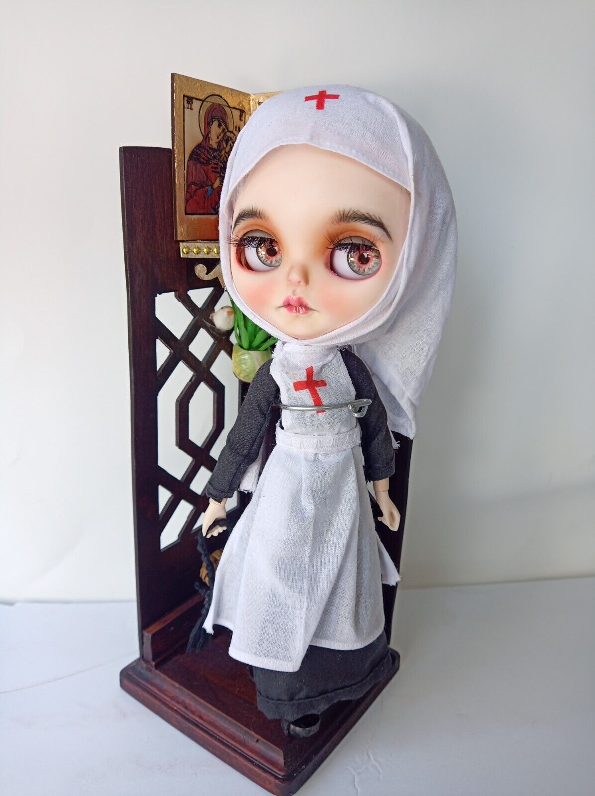 OOAK Custom Blythe Doll: Nun w/Prayer Corner (Wooden Stand Diorama ...